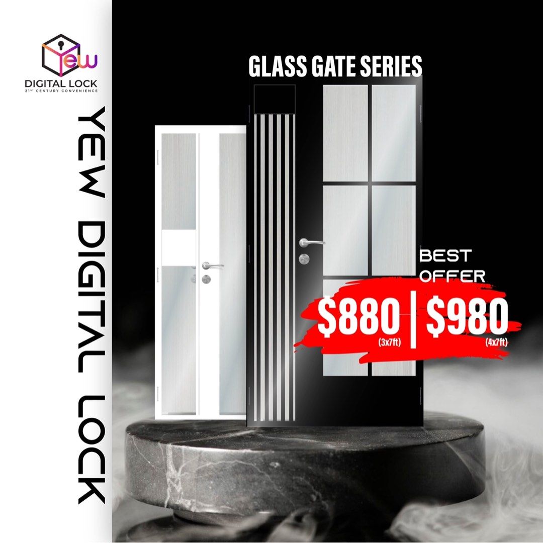 Most Popular 3X7 / 4X7 Customised Glass HDB Gate, Furniture & Home ...