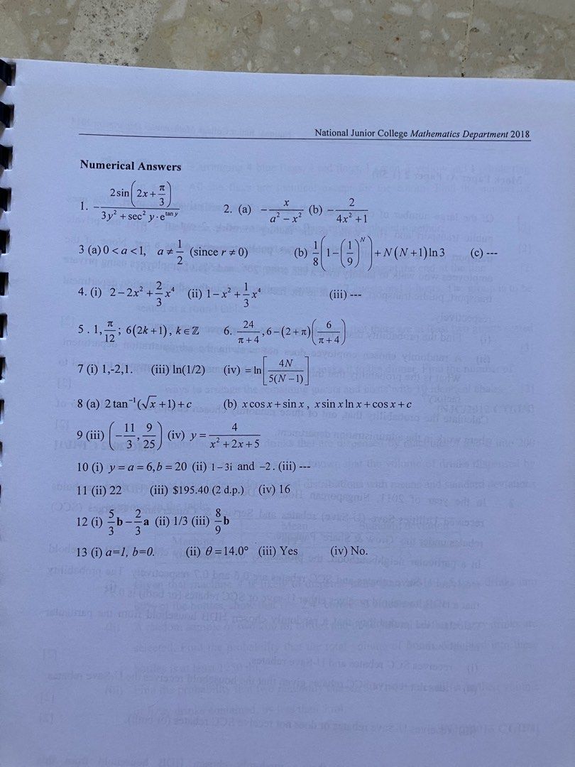 NJC A-Levels H2 Mathematics Common Test Revision Package (Answers ...