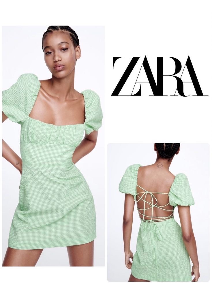 Original ZARA Checkered Puff Dress, Women's Fashion, Dresses & Sets ...