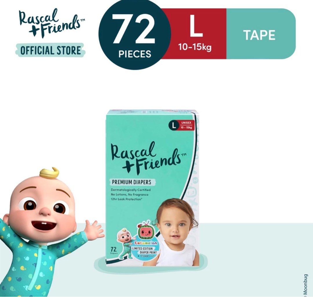 Rascal + Friends x Cocomelon Tape Diaper - Large, 72 Pads, Babies ...