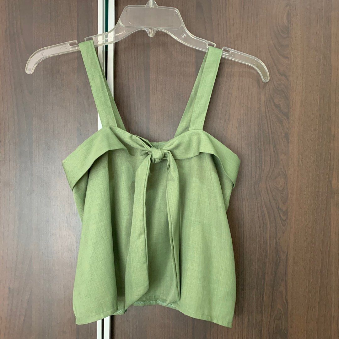 Sage Green Spag Top, Women's Fashion, Tops, Blouses on Carousell