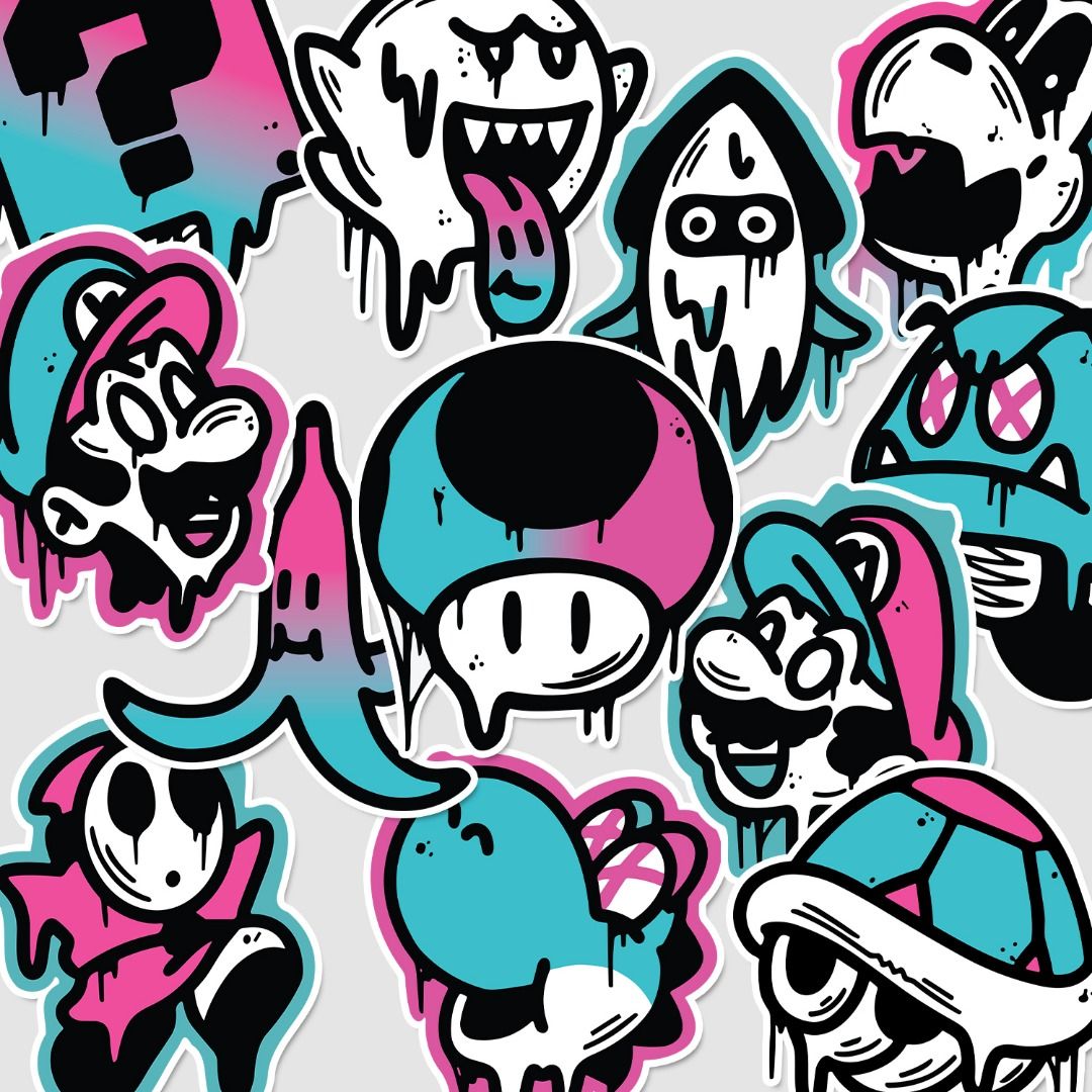 Super Mario Graffiti Laminated Waterproof Vinyl Stickers, Hobbies ...