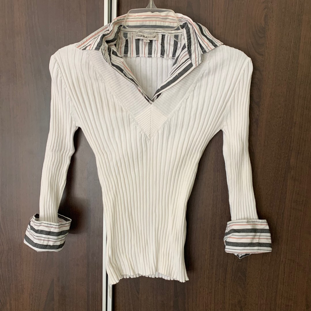 Terranova White Ribbed Collar, Women's Fashion, Tops, Longsleeves on ...