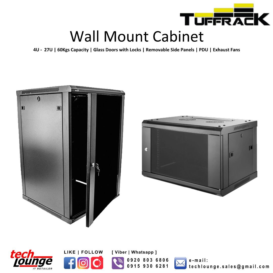 TUFFRACK WALL MOUNT CABINET - 4U-27U | 600mm (W) | 4400mm-590mm (D) | Powder-Coated | 60Kgs Cap ...