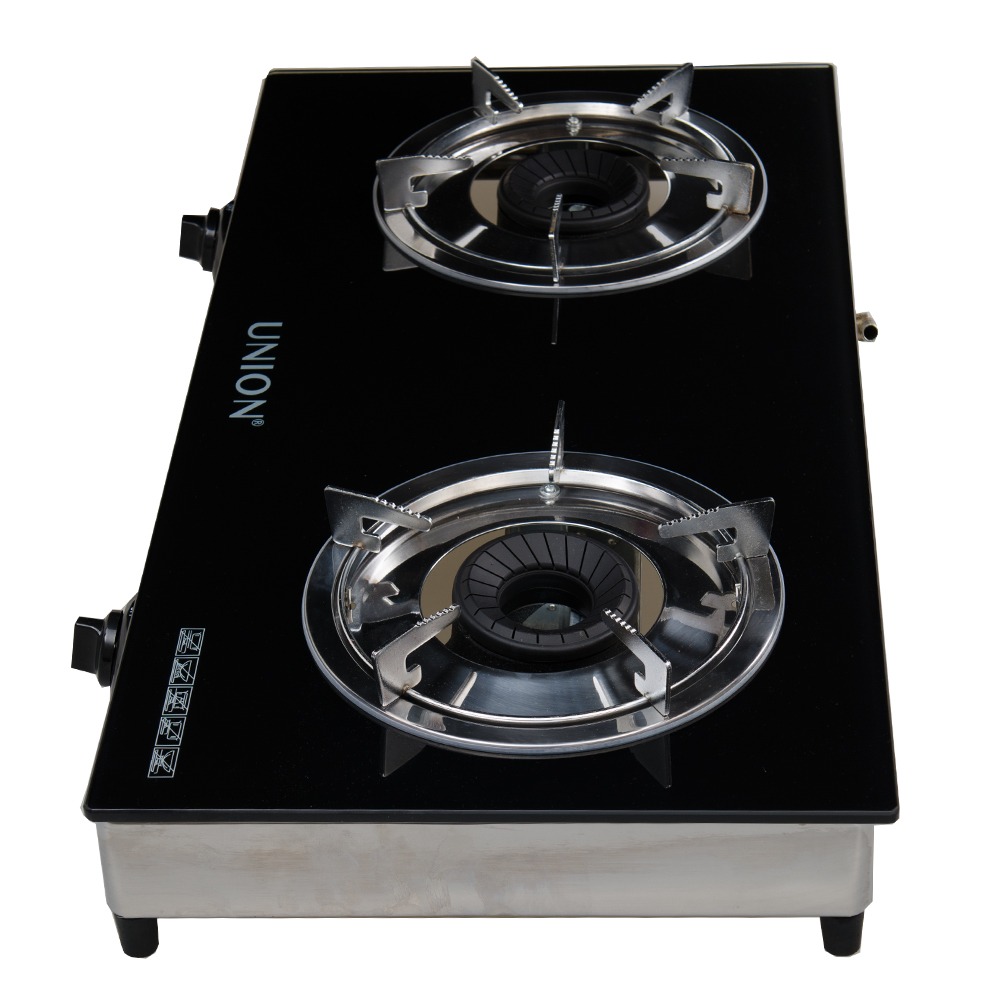 Union Elegant Double Burner Glass Top Panel Vortex Flame Design Gas ...