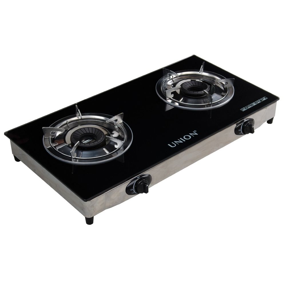 Union Elegant Double Burner Glass Top Panel Vortex Flame Design Gas ...