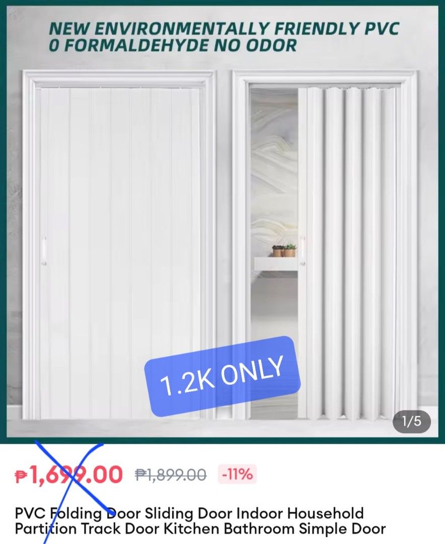 White PVC Folding Sliding Partition Door - 122x203cm - BRAND NEW ...