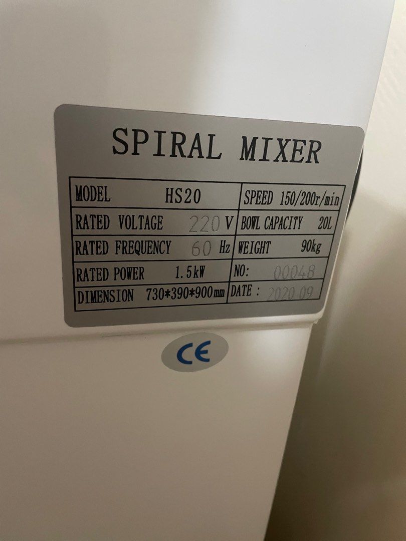 8kg Double Speed Spiral Mixer 20L, Furniture & Home Living, Kitchenware ...