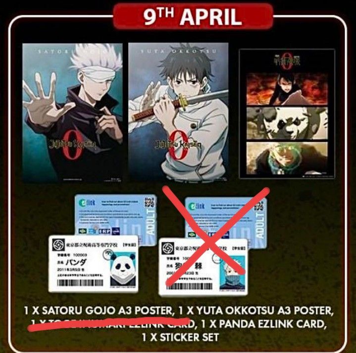 9th April JJK Movie 0 Merchandise Panda EZ-Link Card + Sticker Set ...