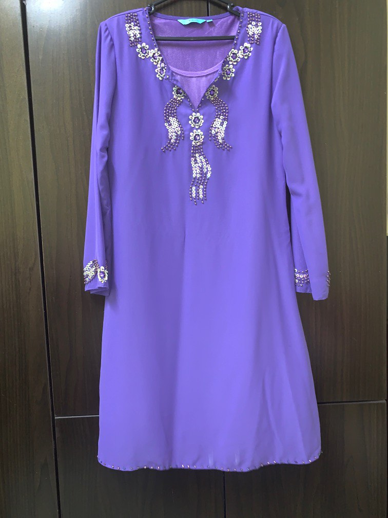 BAJU KURUNG CHIFFON PURPLE PEACE COLLECTION, Women's Fashion, Muslimah ...