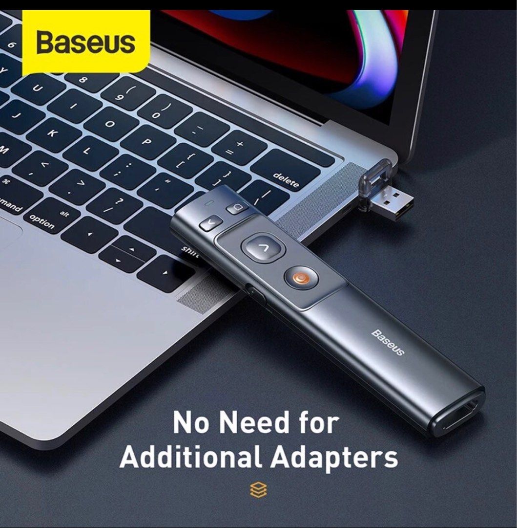 Baseus Wireless Presenter Pen 2.4Ghz USB C Adapter Handheld Remote ...