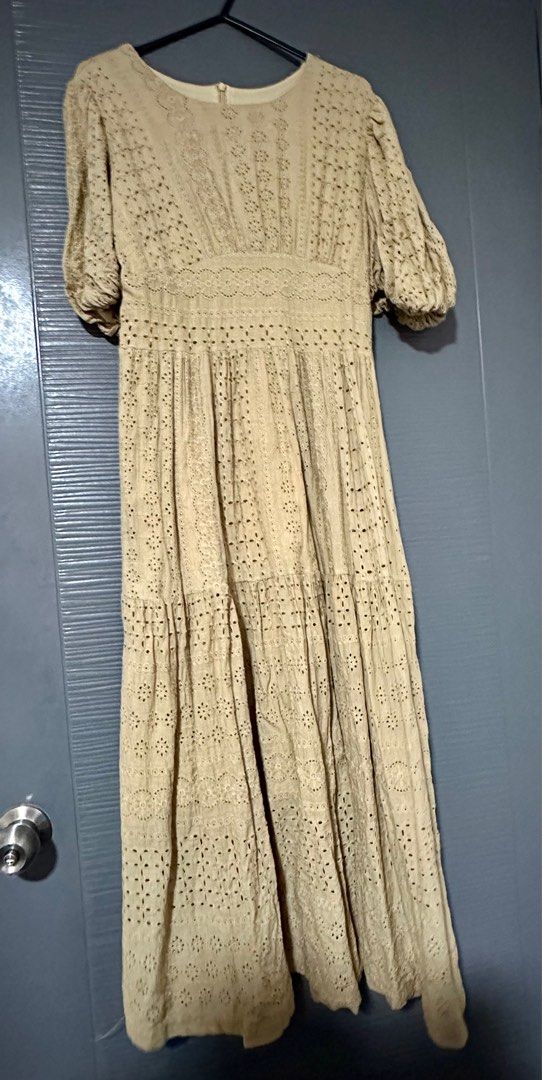 Beige Eyelet Dress, Women's Fashion, Dresses & Sets, Dresses on Carousell