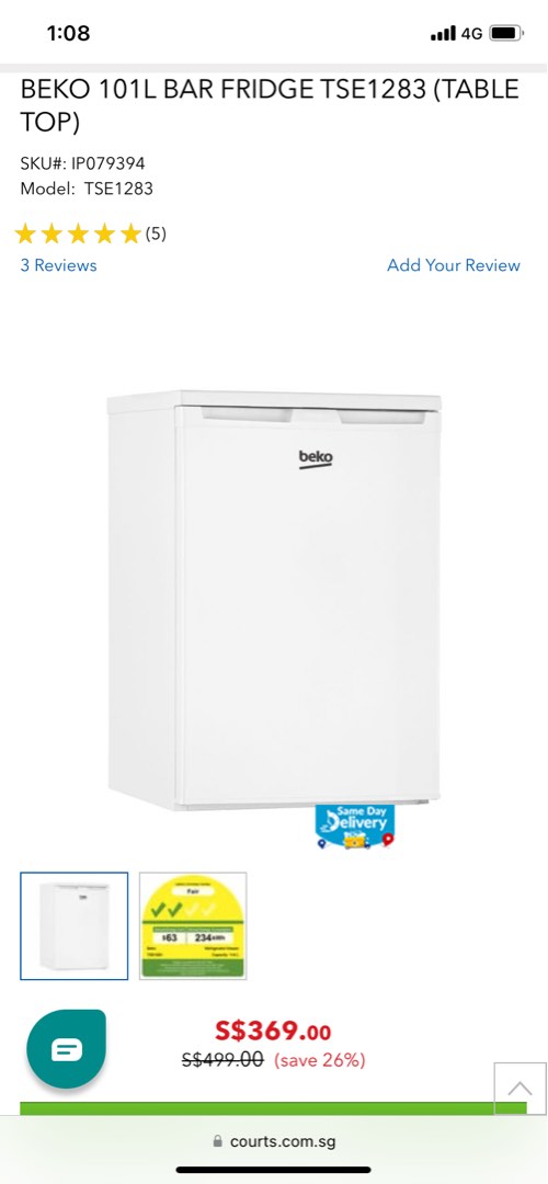 Beko 101L Bar Fridge, TV & Home Appliances, Kitchen Appliances ...