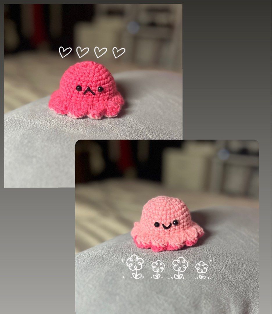 Crochet reversible octo sad happy face keychain gift plush children ...