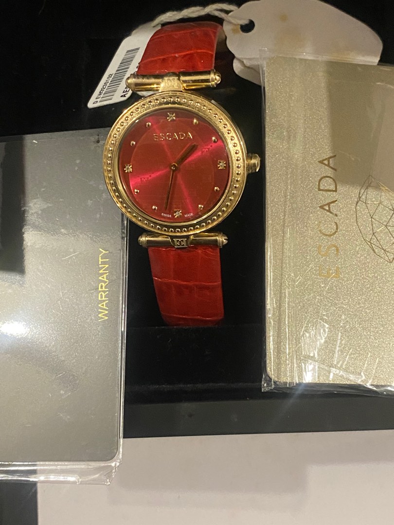 Escada blood Red & Rose gold Vanessa watch, Luxury, Watches on Carousell
