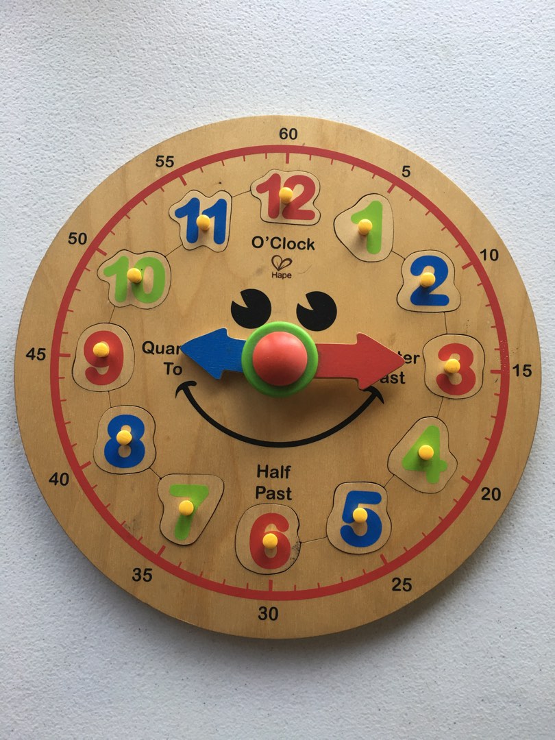 Hape - Wooden Clock, Hobbies & Toys, Toys & Games on Carousell