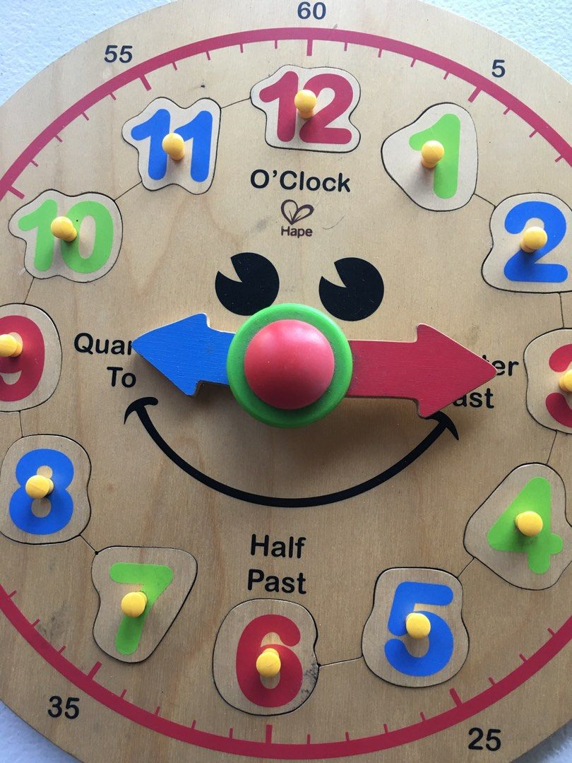 Hape - Wooden Clock, Hobbies & Toys, Toys & Games on Carousell