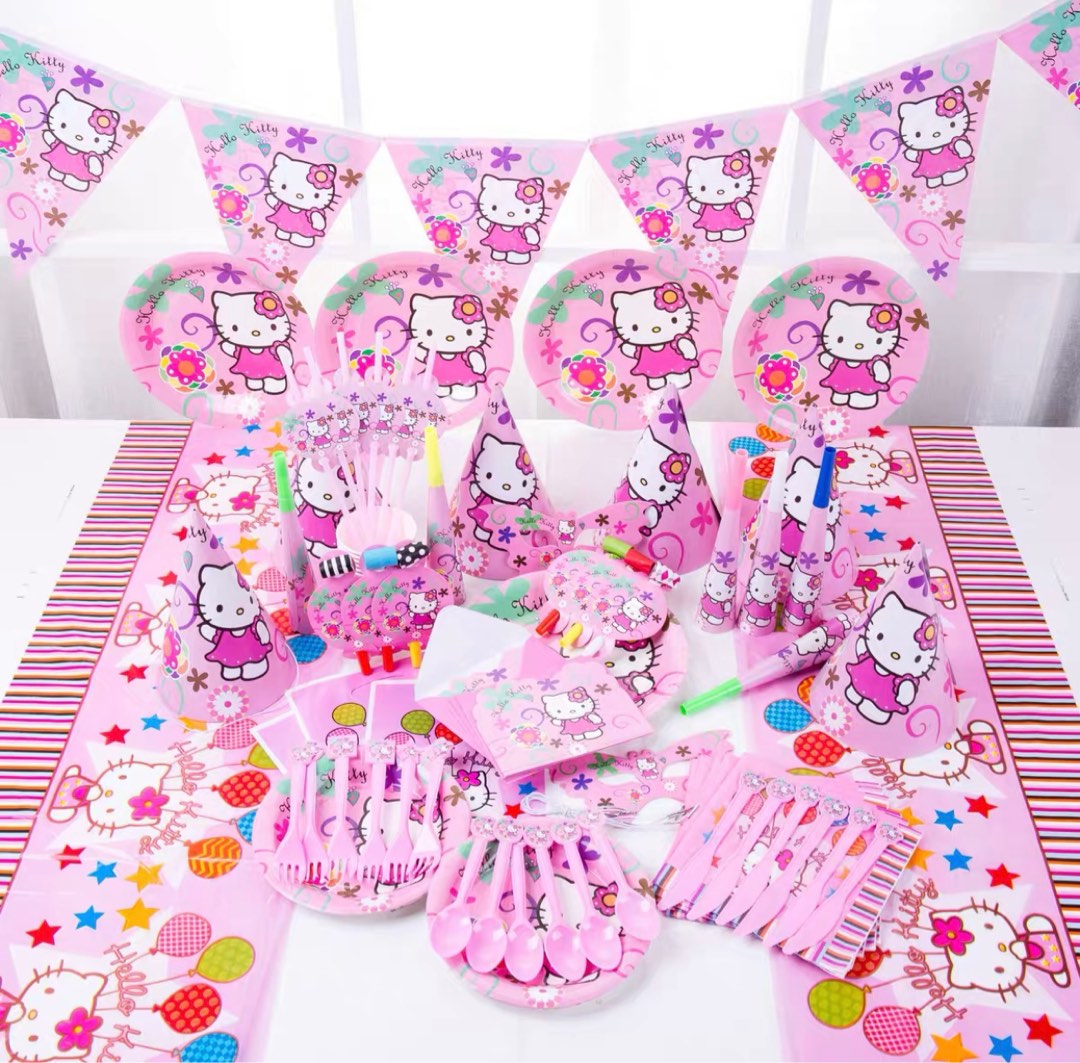 Hello Kitty Party Items Set Happy Birthday Kuromi Backdrop Celebration ...