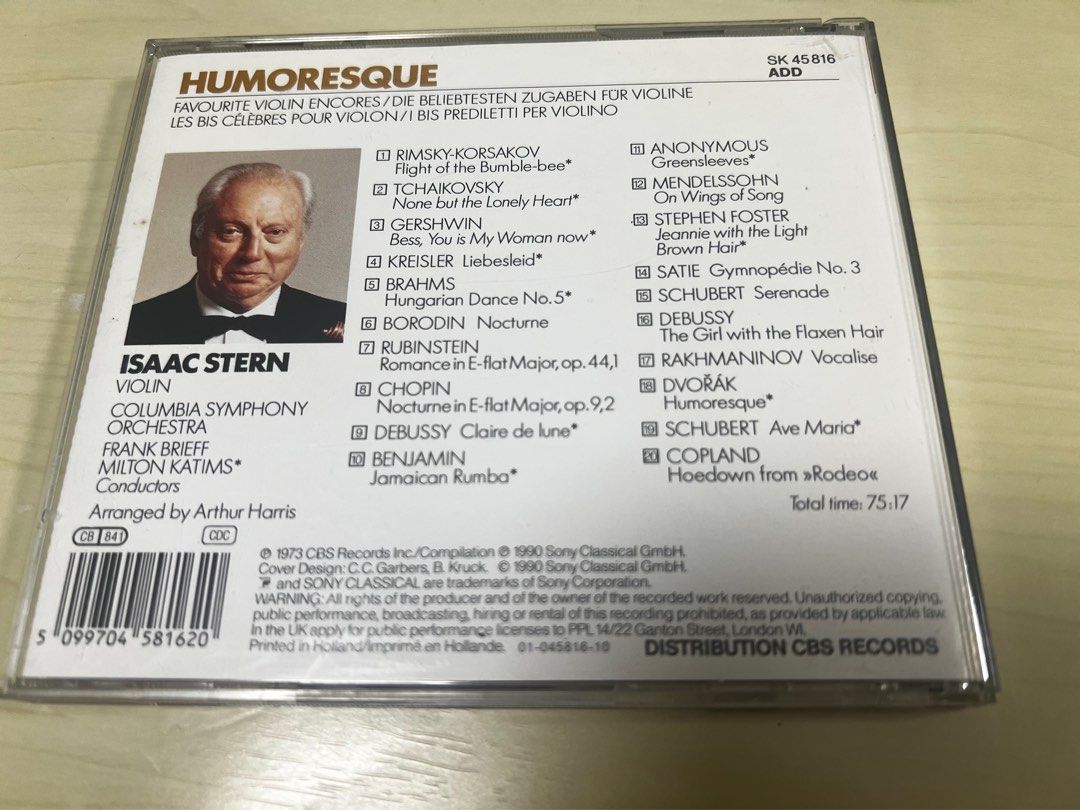 Isaac Stern - Humoresque (1990 Sample A1 首版 no ifpi), 興趣及遊戲, 音樂、樂器 & 配件 ...