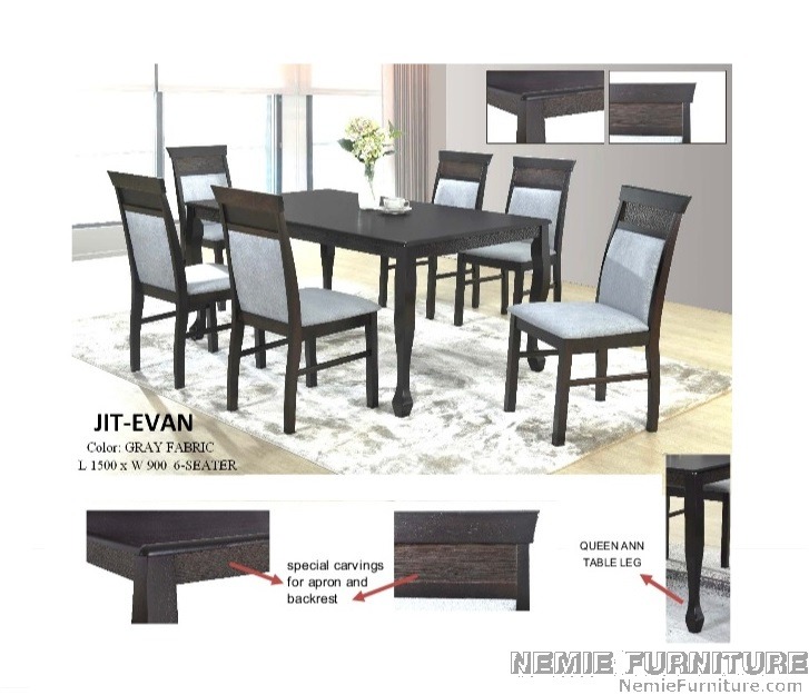 JIT EVAN dining table with 6 chairs, Furniture & Home Living, Furniture, Tables & Sets on Carousell