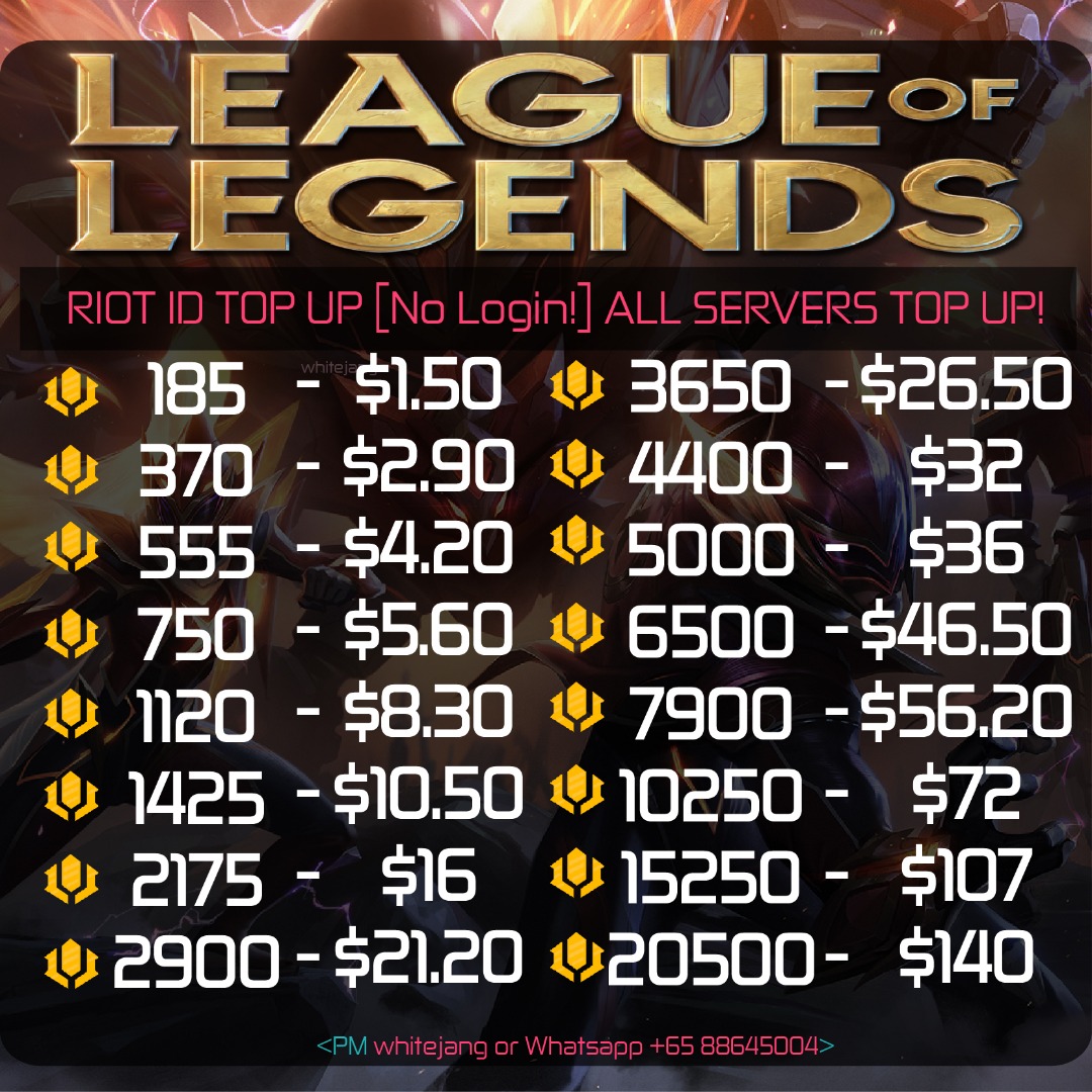 League of Legends LoL RP (Riot Points) ID TOP UP, Video Gaming, Gaming ...