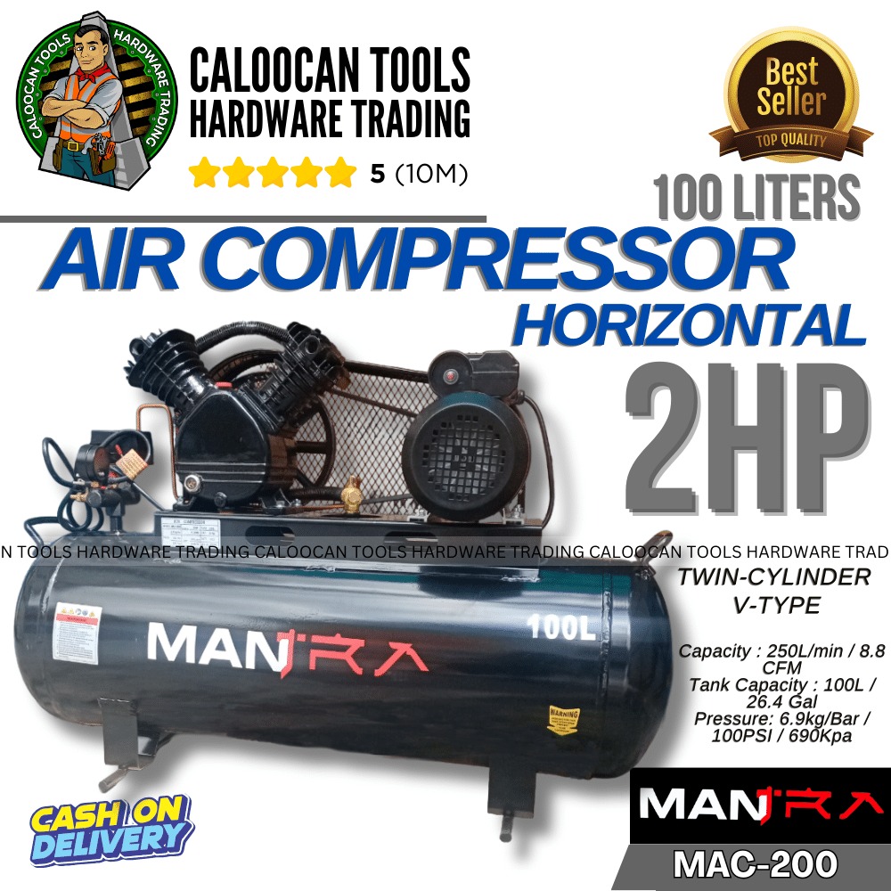 MANTRA Italy Belt Driven Horizontal Type Air Compressor 2HP / MAC-200 ...