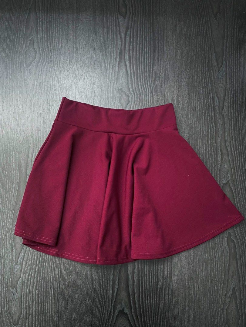 Maroon circle mini skirt, Women's Fashion, Bottoms, Skirts on Carousell