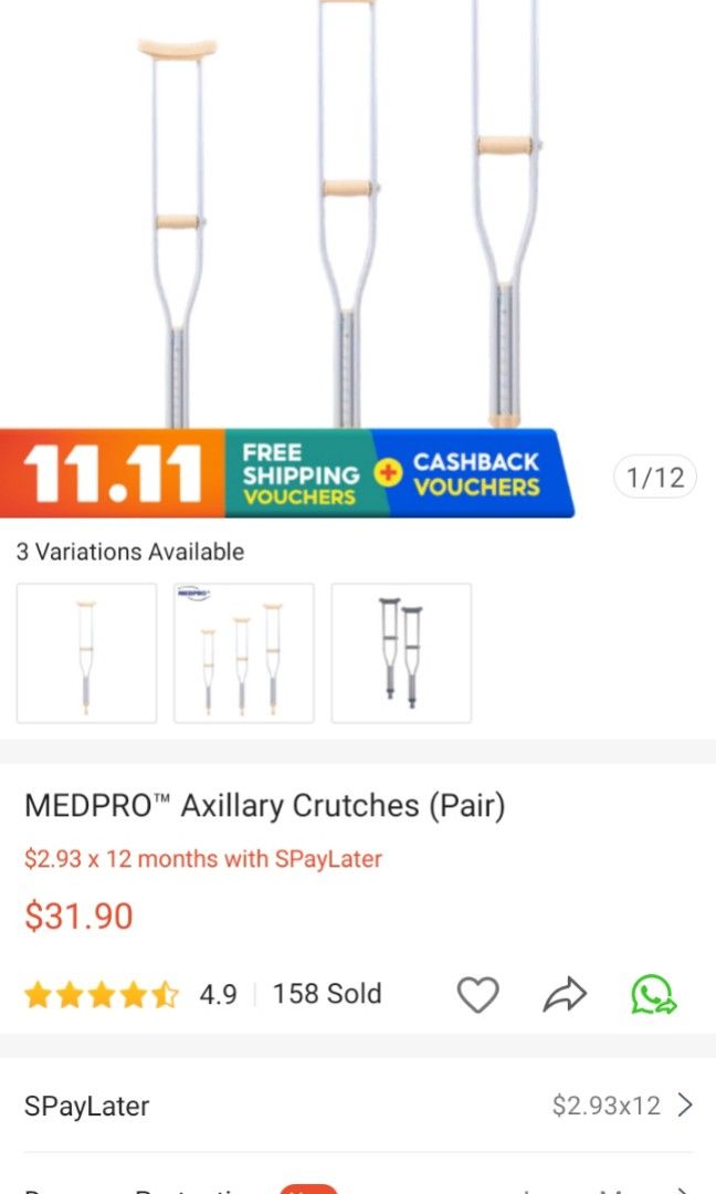 Medpro Axillary Crutches 50% off, Health & Nutrition, Assistive ...