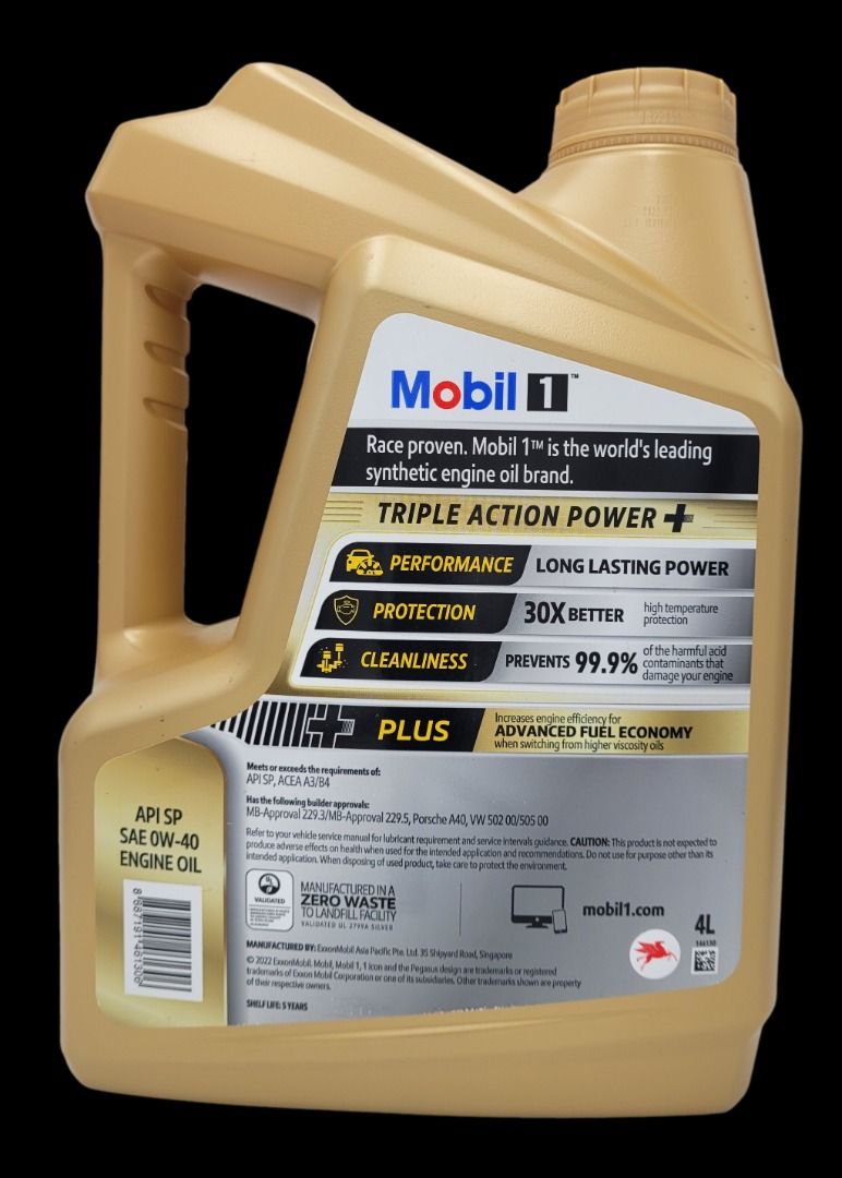 Mobil 1 Triple Action Power+(SG) 0w-40 (4 Liters), Car Accessories ...