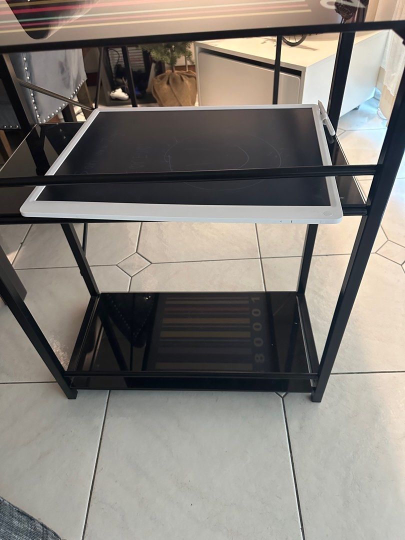 Modern style Barcode Glass top desk metal frame with black office chair ...