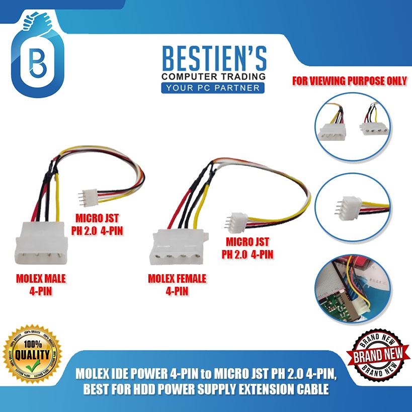 MOLEX IDE POWER 4-PIN to MICRO JST PH 2.0 4-PIN, BEST FOR HDD POWER SUPPLY EXTENSION CABLE ...