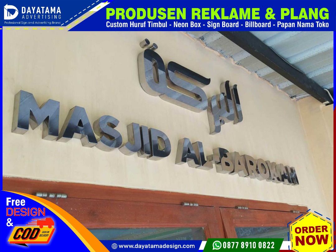Papan Nama Huruf Timbul Stainless Nama Musholla dan Masjid, Jasa, Lainnya di Carousell