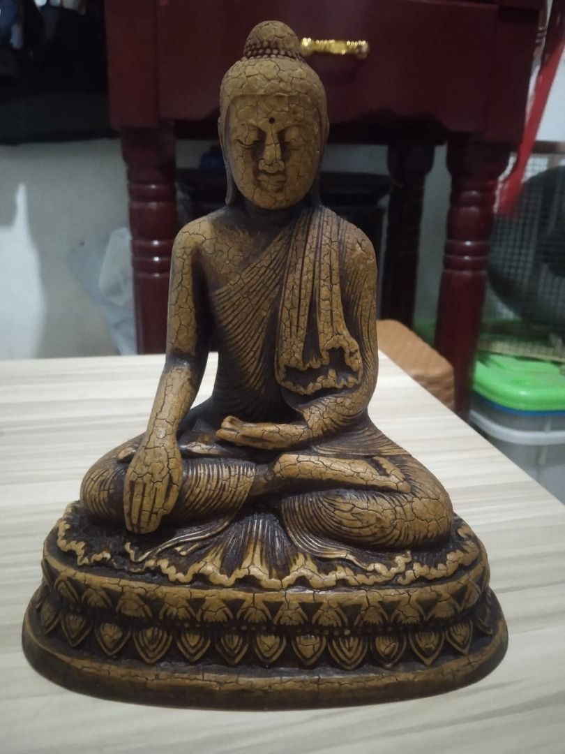 Patung Budha Bertapa Fiber Kuno Jadul Antik, Antik, Pajangan di Carousell