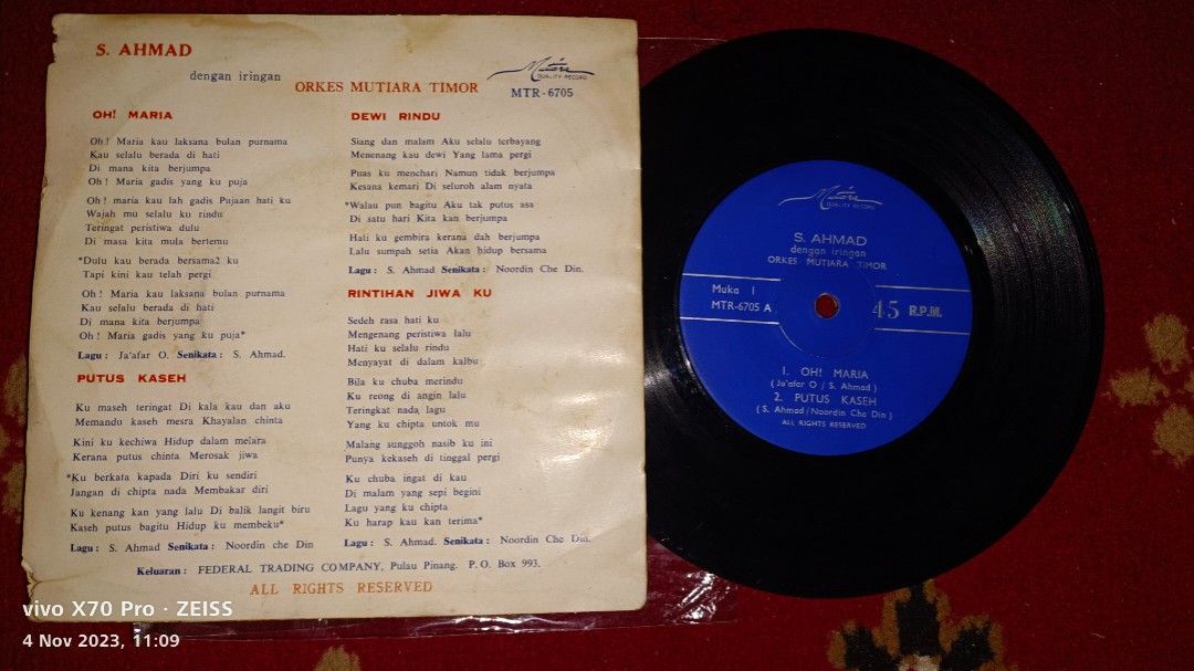 Piring Hitam EP S AHMAD & ORKES MUTIARA TIMOR PENANG, Hobbies & Toys ...