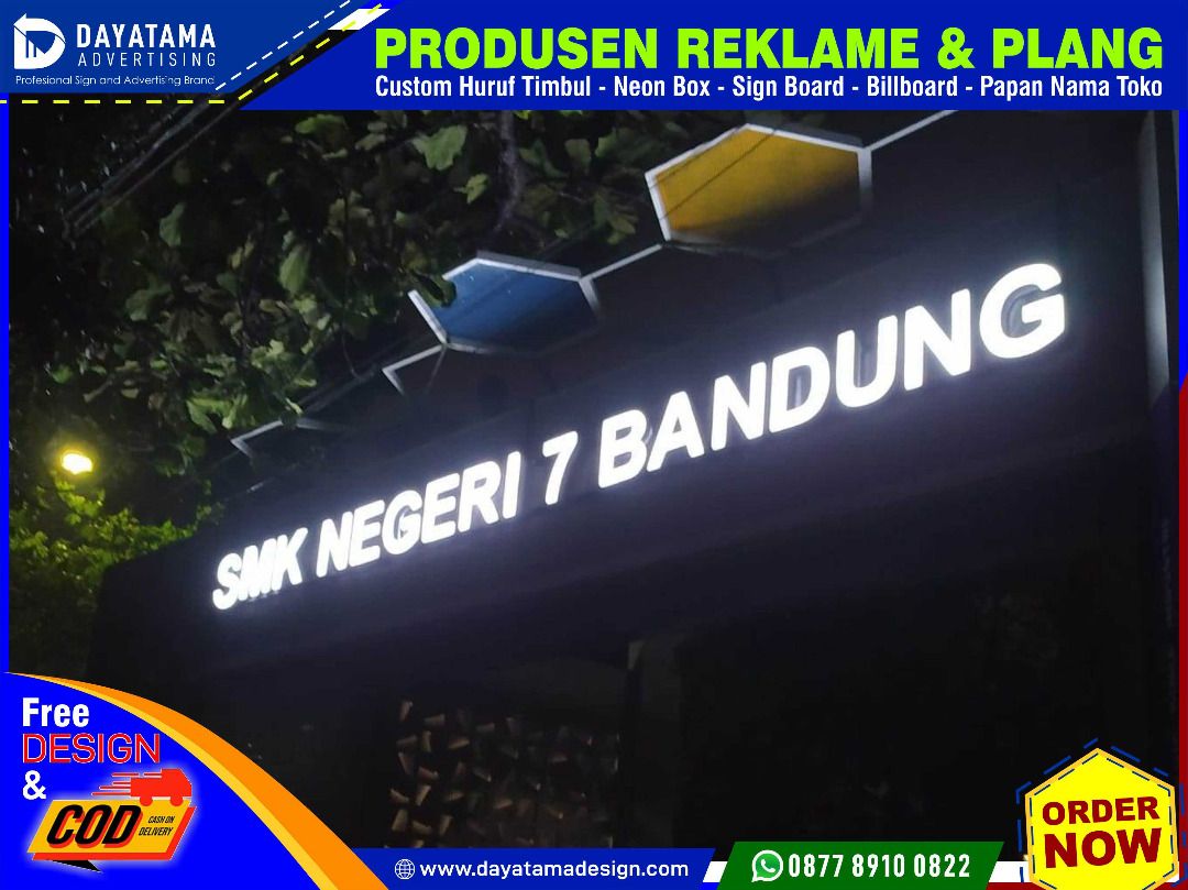 Plang Nama Neon Box Huruf Timbul Nama Sekolah, Desain & Kerajinan Tangan, Karya Seni di Carousell