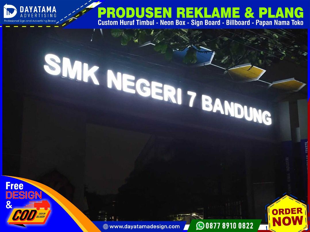 Plang Nama Neon Box Huruf Timbul Nama Sekolah, Desain & Kerajinan Tangan, Karya Seni di Carousell