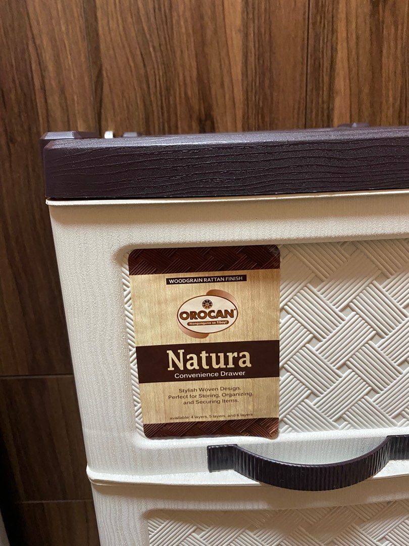[Pre-loved] OROCAN 5-layer rattan finish drawer cabinet, Furniture ...