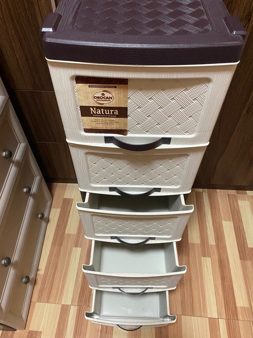 [Pre-loved] OROCAN 5-layer rattan finish drawer cabinet, Furniture ...