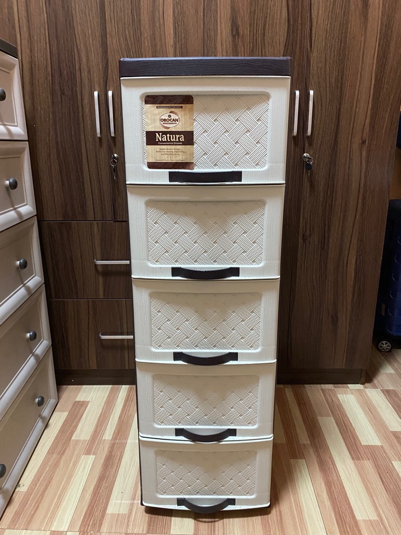[Pre-loved] OROCAN 5-layer rattan finish drawer cabinet, Furniture ...