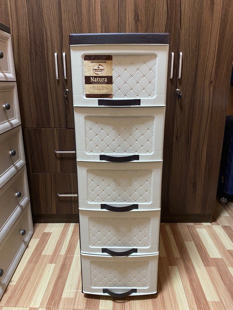 [Pre-loved] OROCAN 5-layer rattan finish drawer cabinet, Furniture ...