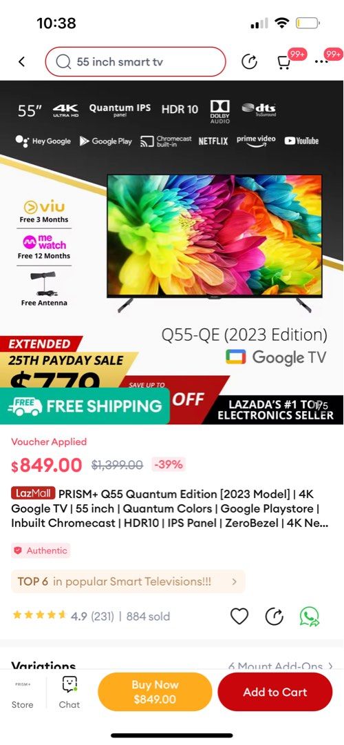 New PRISM+ Q55 Quantum Edition [2023 Model] | 4K Google TV | 55 inch ...