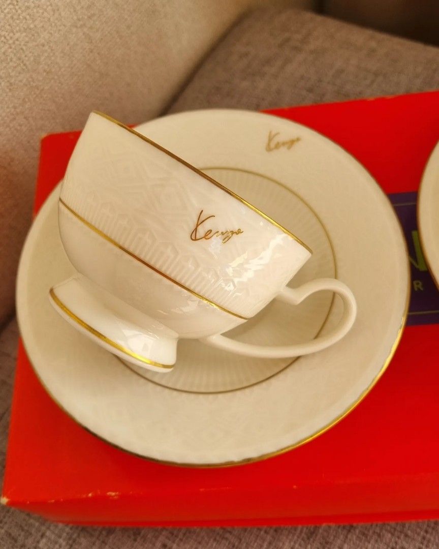 Rare Kenzo Classic White w/ Gold Rim Tea Cup Set Footed, Furniture ...