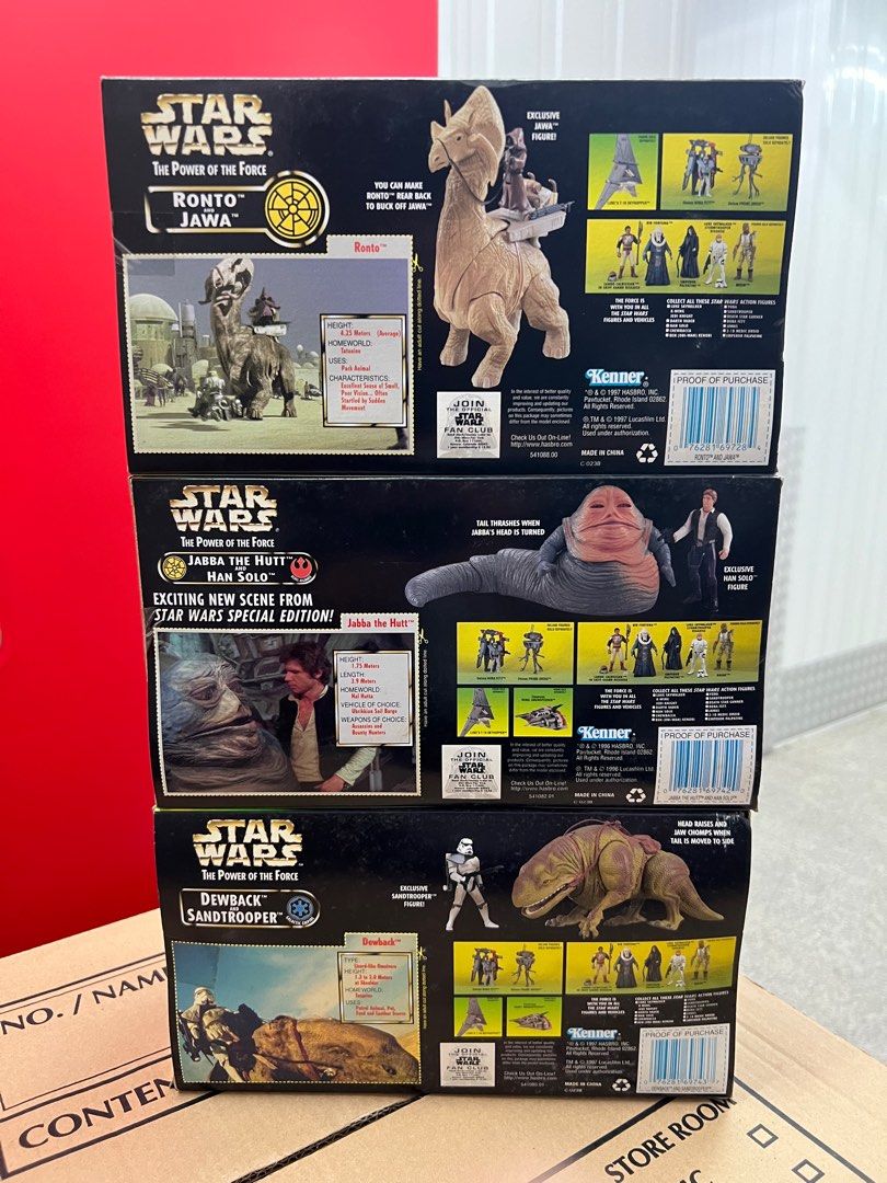 Star Wars - 1997 POTF Dewback Sandtrooper, Jabba the Hut and Han Solo ...