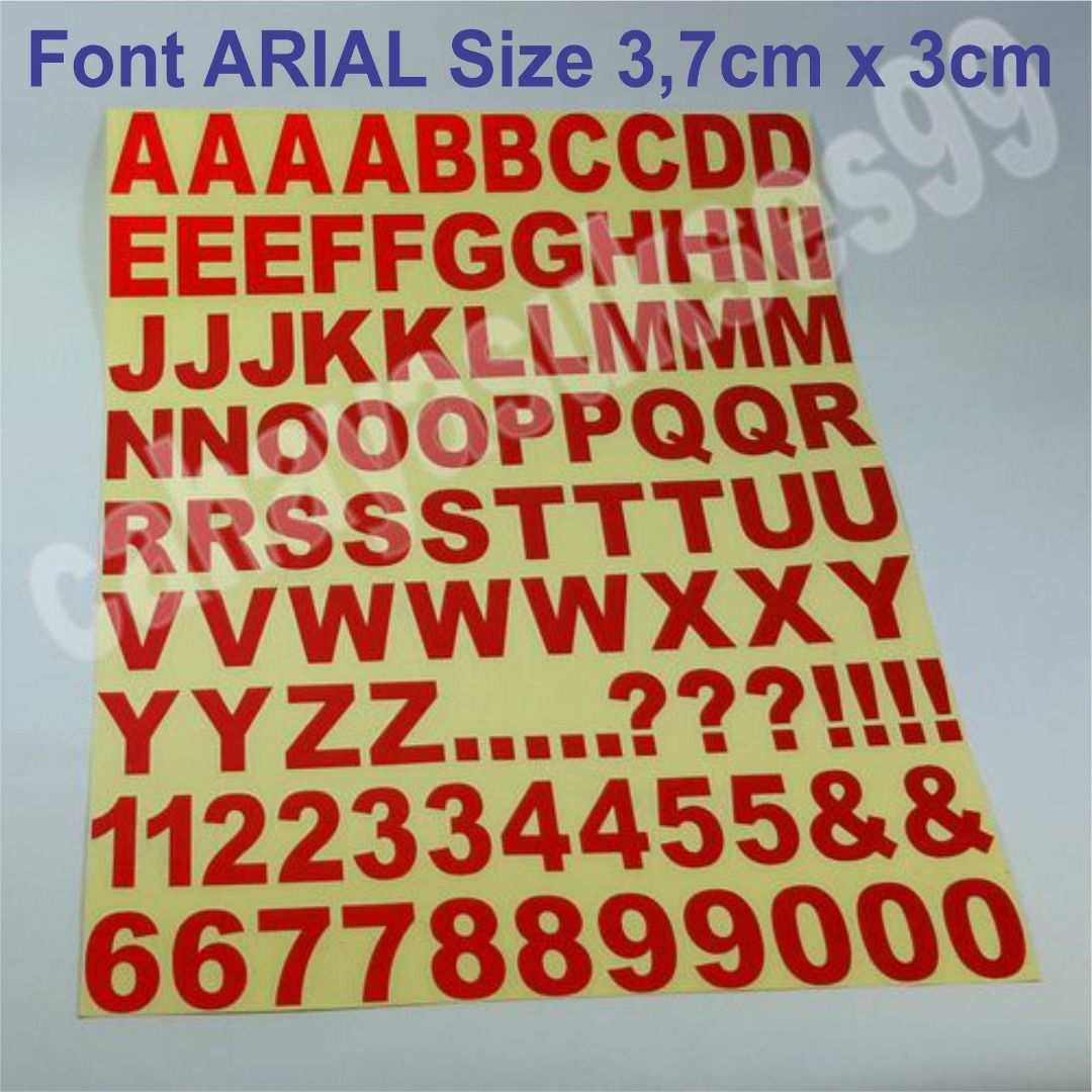 Sticker Alphabet Abjad Huruf ARIAL Font Size 3,7cm x 3cm Sticker Label ...