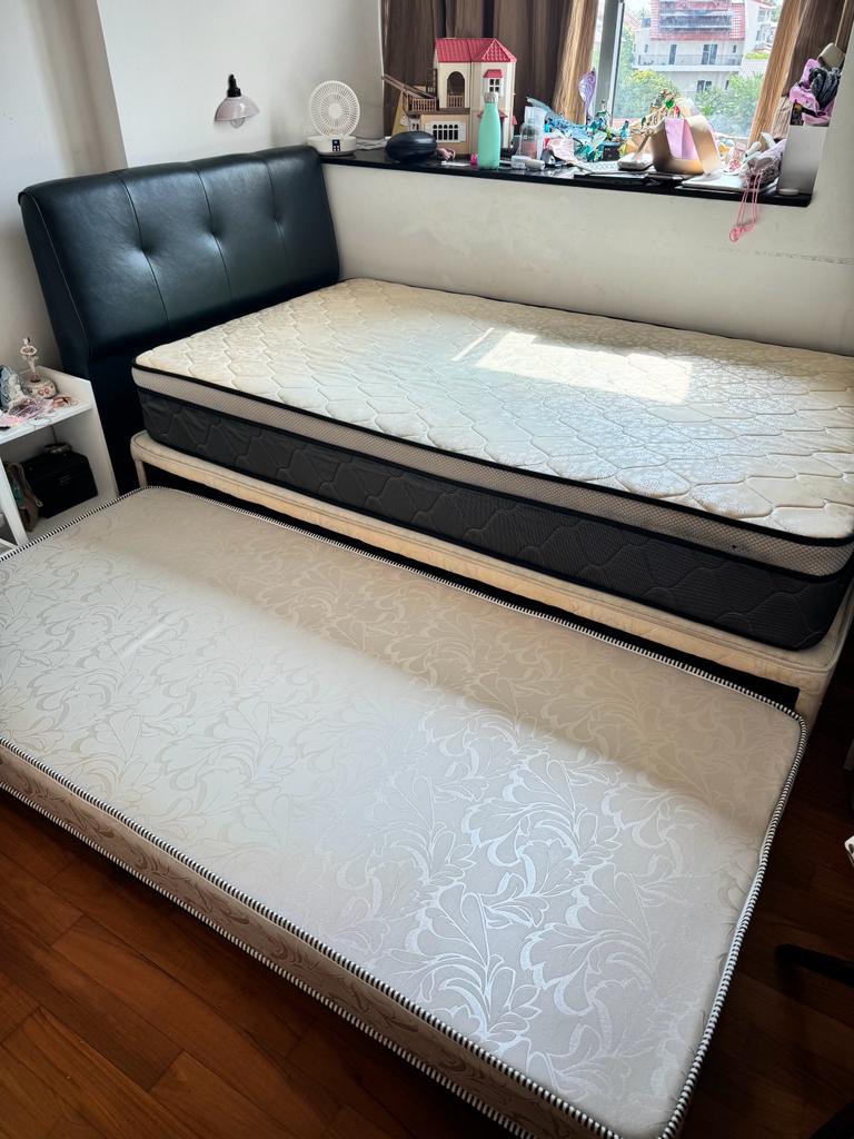 Super single bed divan bed with pullout, Furniture & Home Living ...