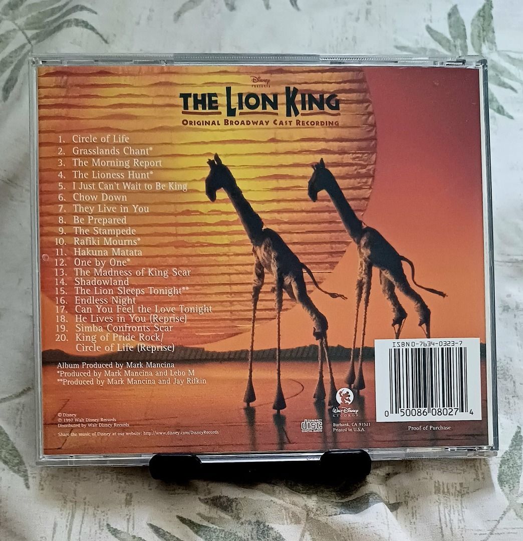 THE LION KING - Original Broadway cast recording, Hobbies & Toys, Music ...