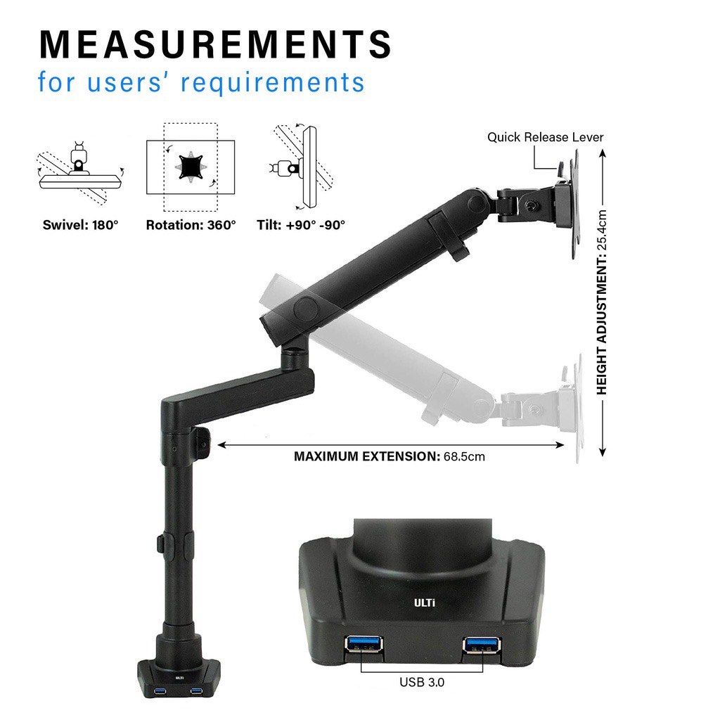 ULTi Premium Aluminium Full Motion Single Monitor Arm, Computers & Tech ...