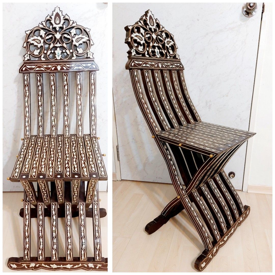 USD 1000 Ornate Moroccan Wavy Chair w Abalone Shells n Mother of Pearl ...