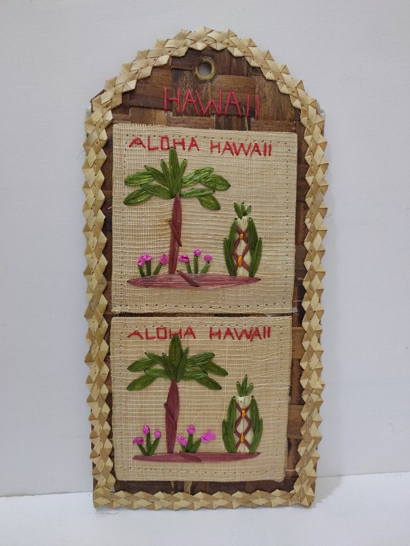 Vintage Aloha Hawaii Embroidered Straw Raffia Letter Bill Holder Made ...