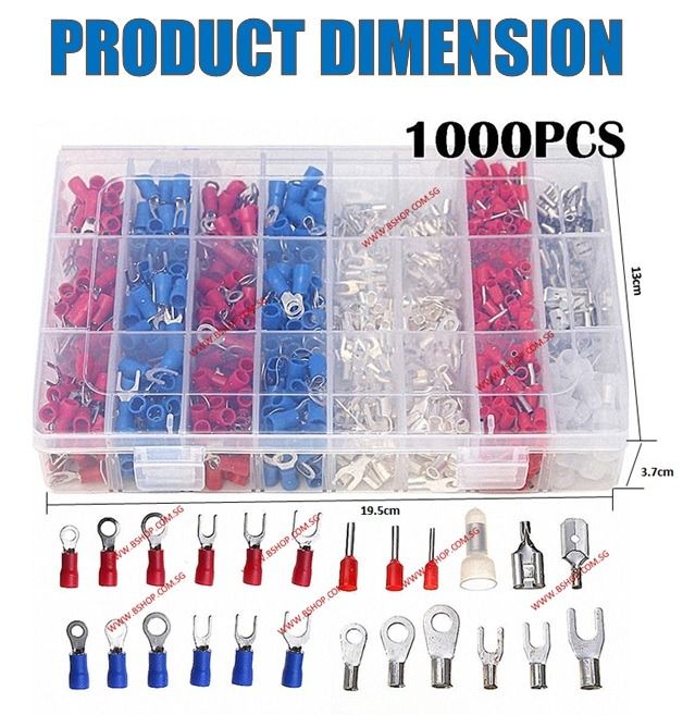 WIRE CONNECTOR TERMINAL KIT/ ASSORTED INSULATED CABLE TERMINAL CONNECTOR 1000PCS/ 24 TYPES ...